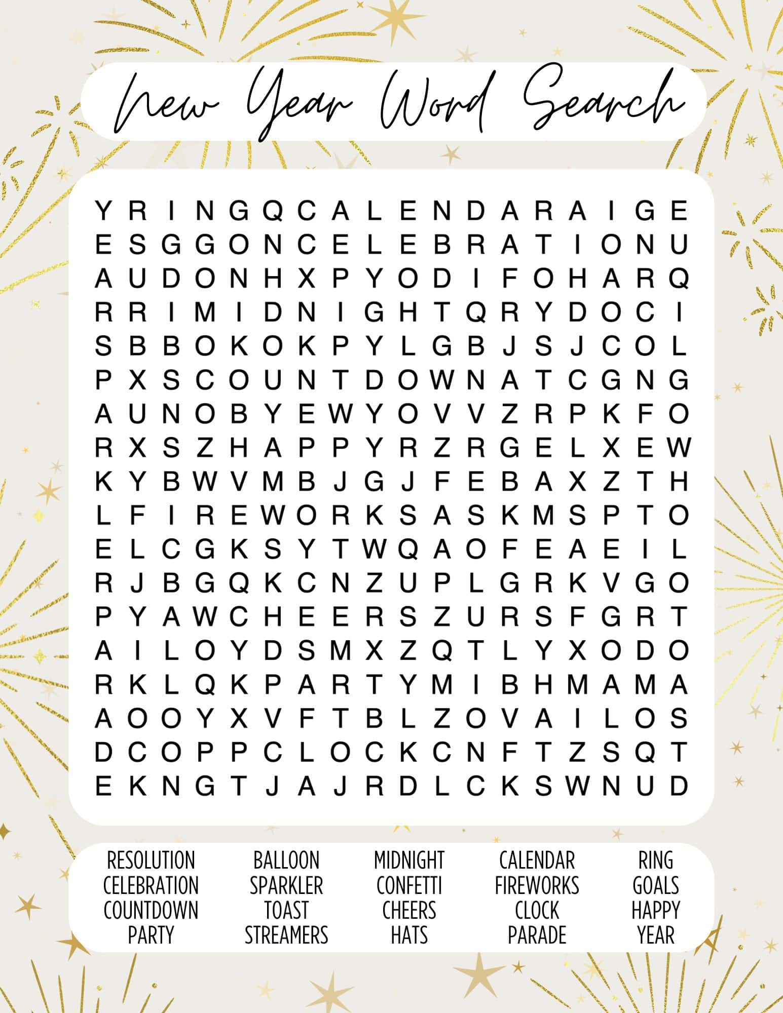 Free Printable New Year Word Search for 2025 - Create Craft Print