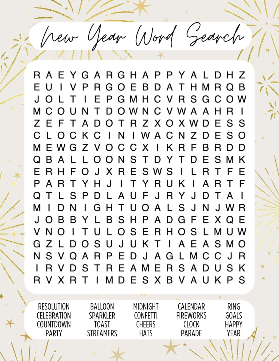 Free Printable New Year Word Search for 2025 - Create Craft Print