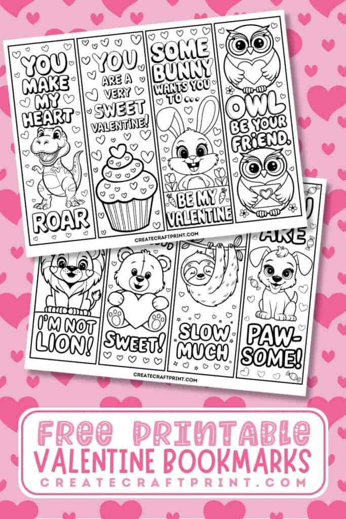 Free Printable Valentine Bookmarks for Kids to Color - Create Craft Print